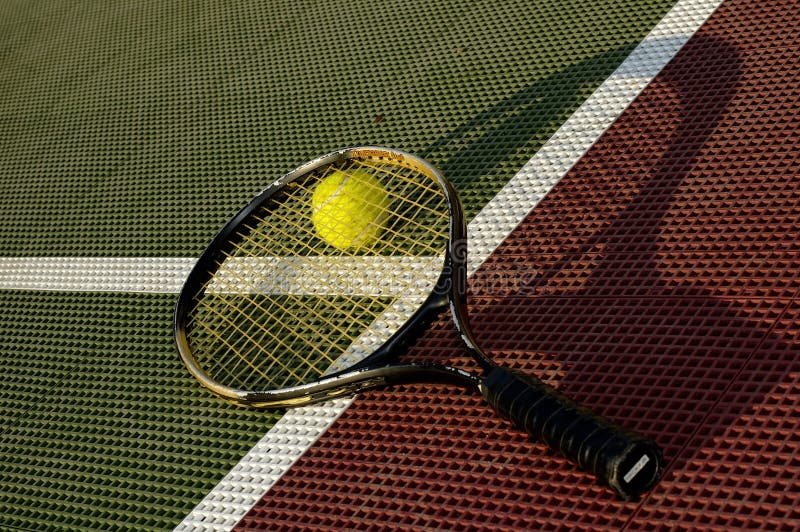 Ball and Racquet on the Court Stock Image - Image of baseline, tennis ...