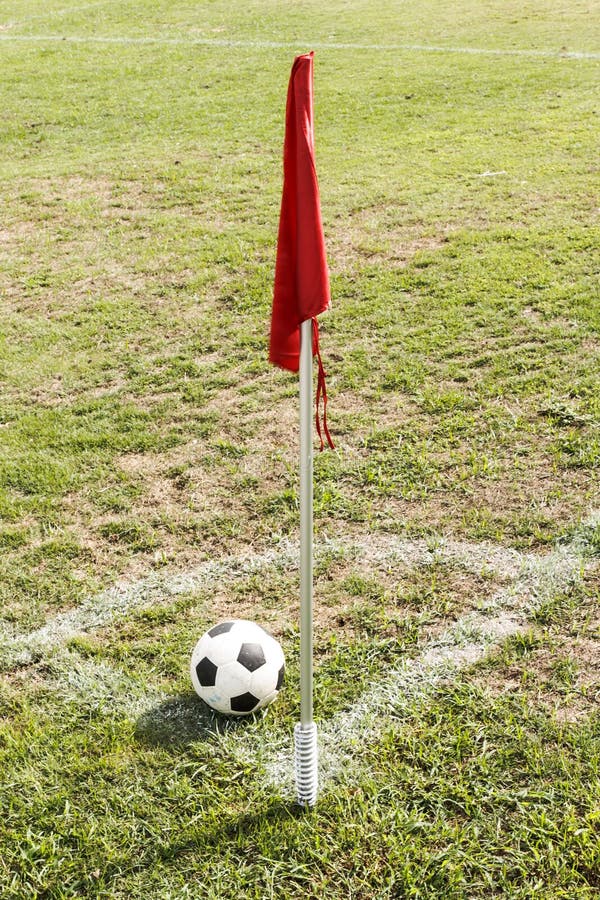 Ball and Red Flag in Corner of Soccer Field Stock Image - Image of line ...