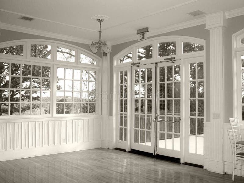 Ball room b&w stock image. Image of window, doors, door - 709247