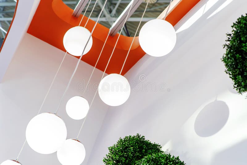 Ball-shaped Lamps Hang in the Office Space. Selective Focus Stock Image ...