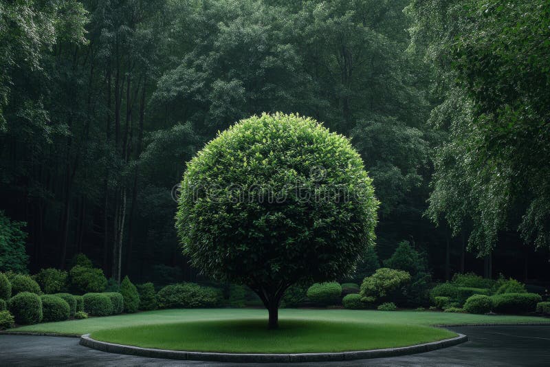 Ball Shaped Tree with Dense Green Leaves in Summer Park Stock ...