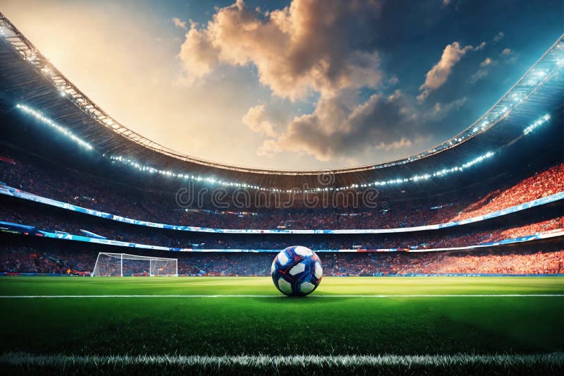Ball on the Sideline of a Soccer Field in Large Open Air Stadium Stock ...