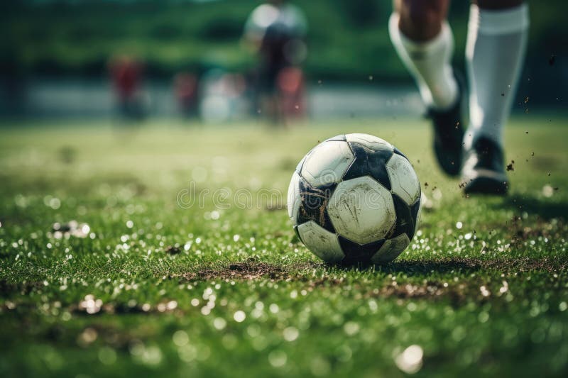 Ball on the Soccer Stadium Arena Grass during the Game Stock Photo ...