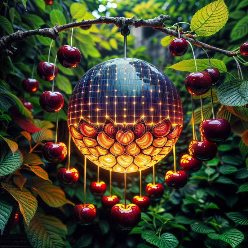 Solar Panel Ball on Cherry Tree, Generative Ai Stock Illustration ...