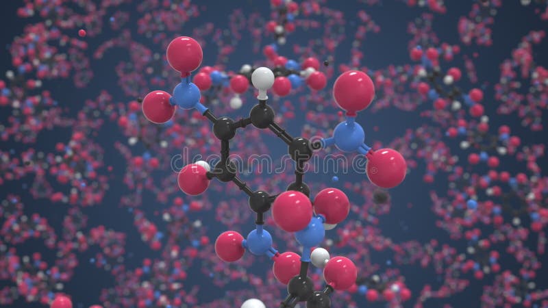 Molecule of Picric Acid, Isolated Molecular Model. Looping 3D Animation ...