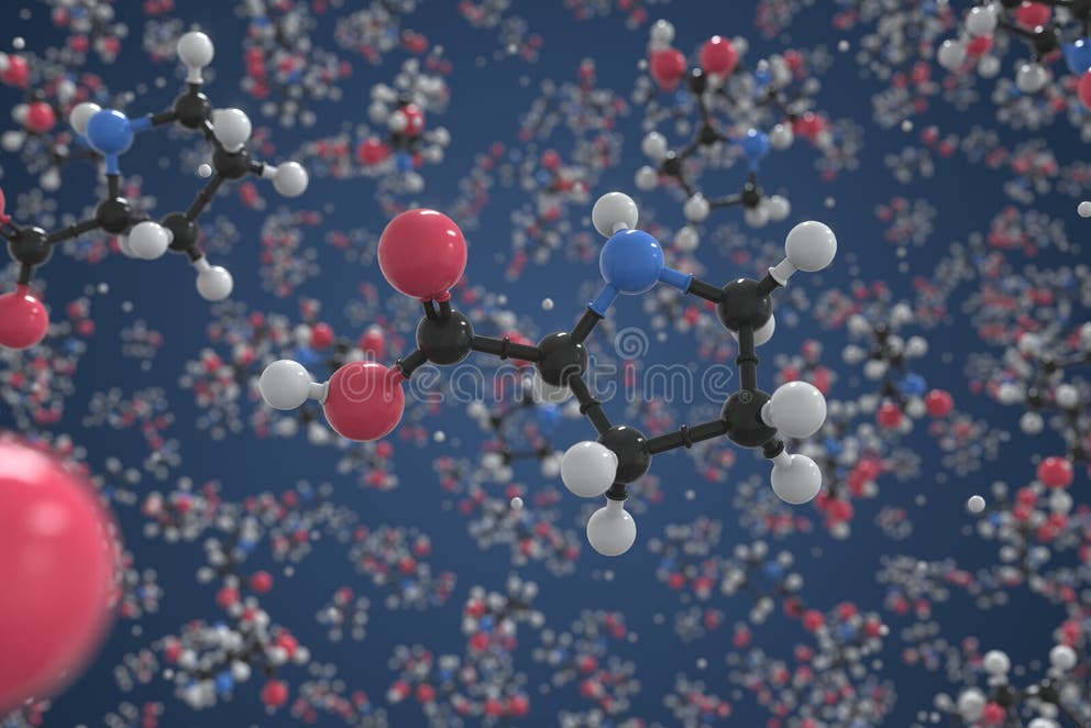 Proline Molecule, Scientific Molecular Model, 3d Rendering Stock ...