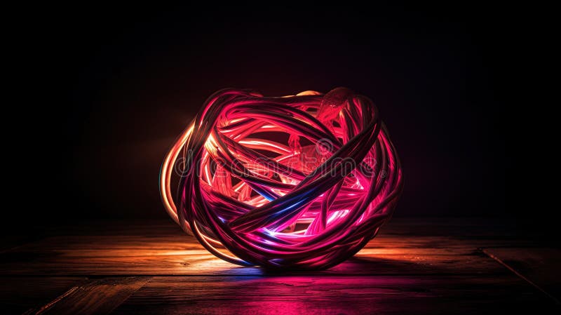 A Ball of String Wrapped in Pink and Blue Lights on a Wooden Floor ...