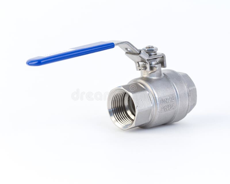 Ball Valve with Blue Handles on a White Background. Stock Image - Image ...