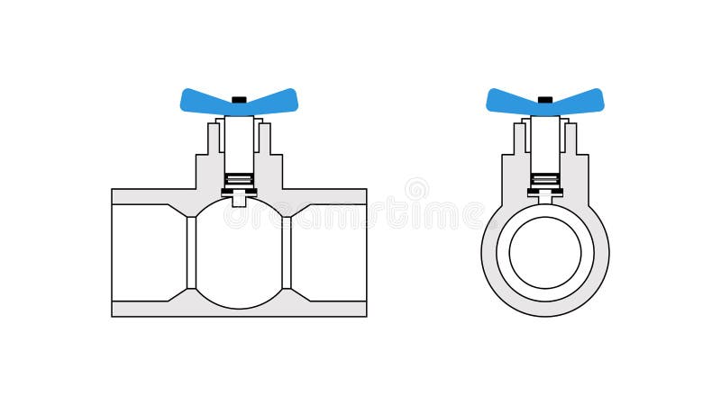 Ball Valve Device. Side and Front View. Drawing. Crane Inside. How Does ...