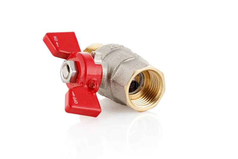 Ball Valve with Red Handle Isolated on White Background. Full Depth of ...