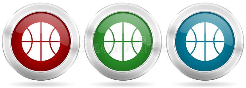 Ball Vector Icon Set. Red, Blue and Green Silver Metallic Web Buttons ...