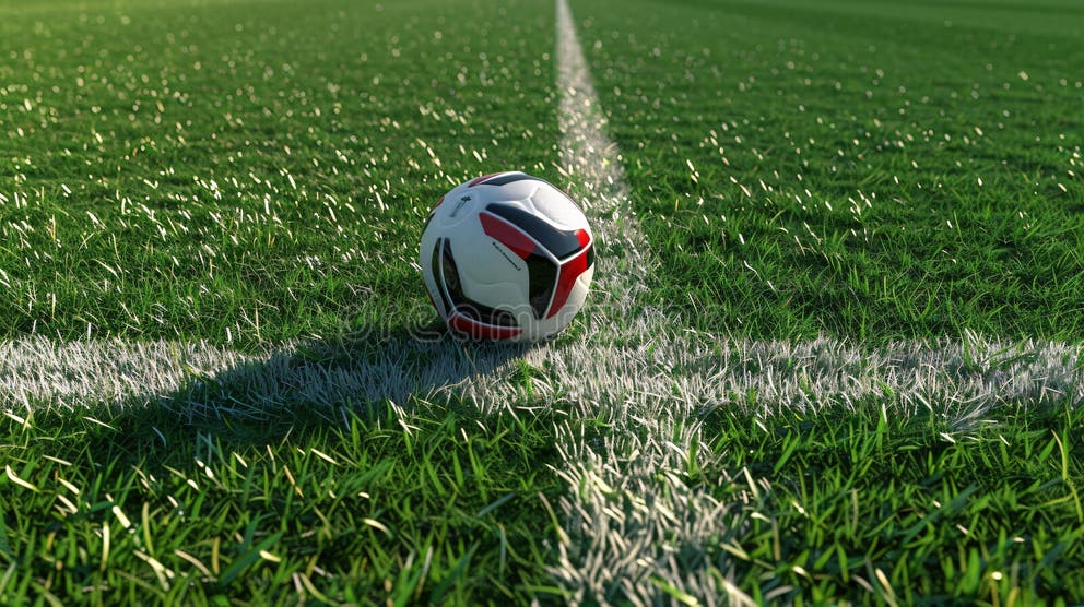 The Ball on the White Pitch Line Stock Image - Image of competition ...
