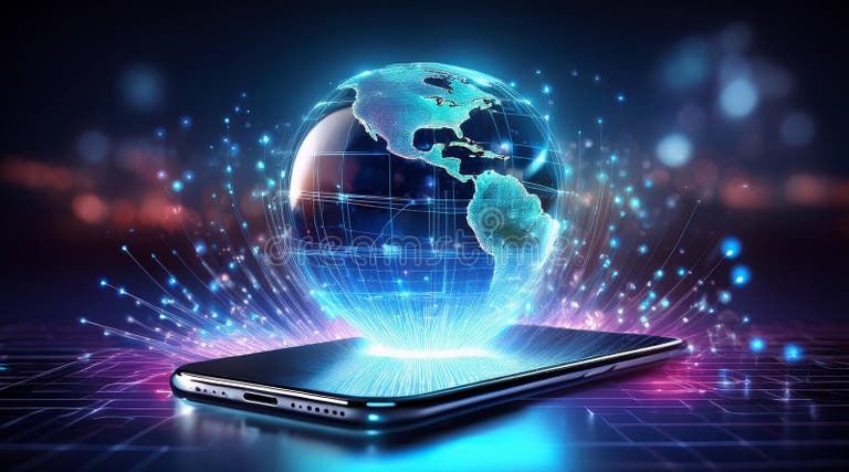 Ball of the World Coming Out of a Smartphone, Technology ...