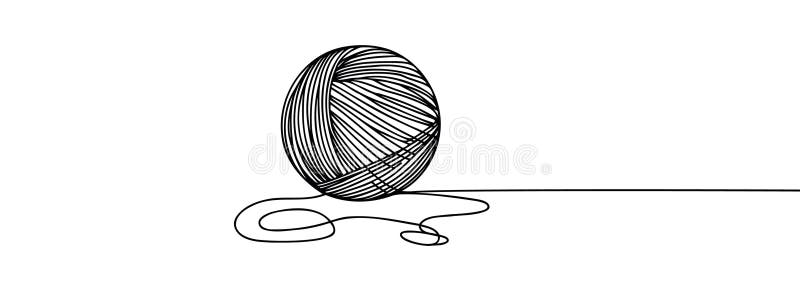 Ball of Yarn in Continuous One Line Art Drawing Style. Stock ...