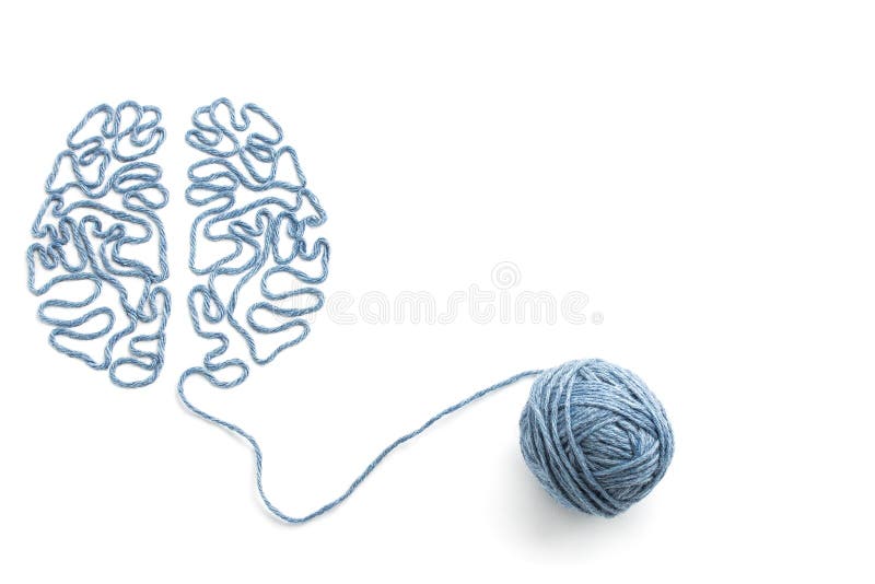 Ball of Yarn and Thread in the Shape of the Brain on a White Background ...