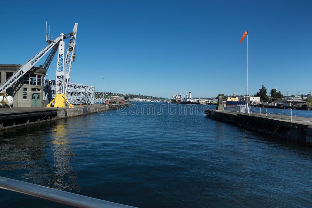 Ballard Lock View of Lake Union from Gate Editorial Photo - Image of ...
