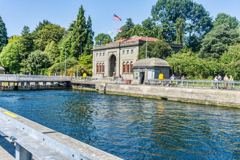 Ballard Locks Scene 2 stock image. Image of architecture - 231393987