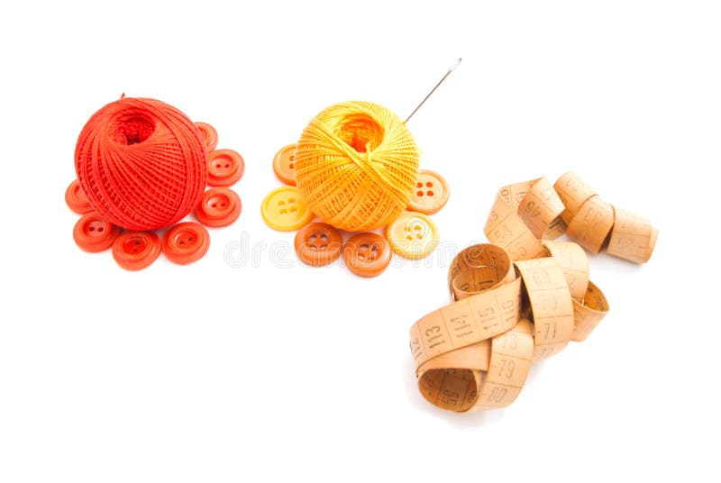 Ballen Van Garen, Meter En Knopen Op Wit Stock Afbeelding - Image of ...