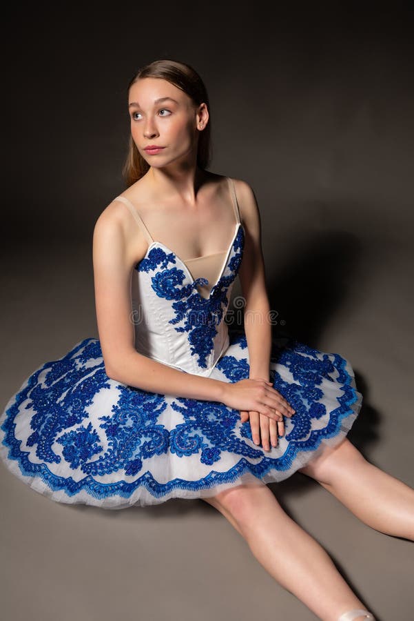 Ballerina in Blue and White Stock Image - Image of ballet, brunette ...