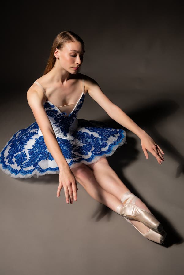Ballerina in Blue and White Stock Photo - Image of attractive ...