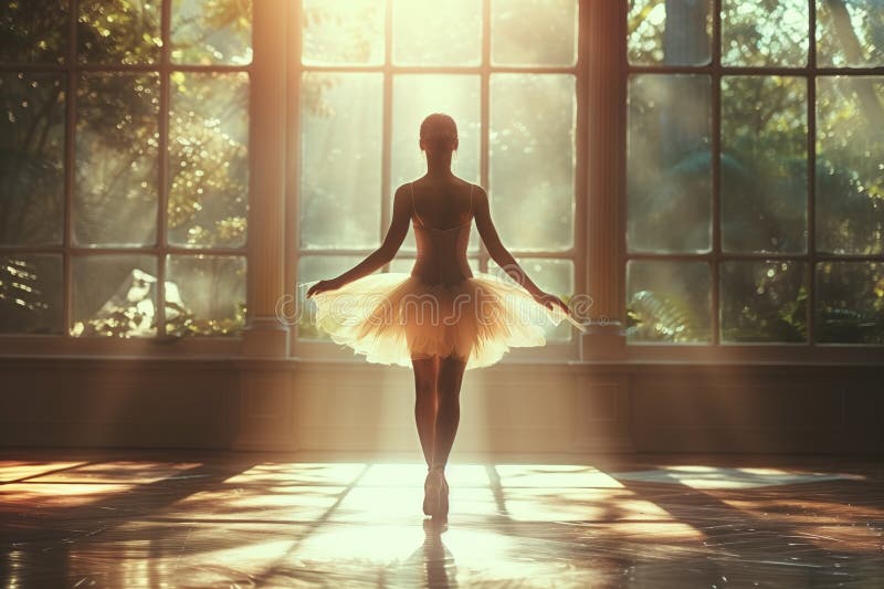 Ballerina Dancing in Sunlight through Large Windows Stock Photo - Image ...