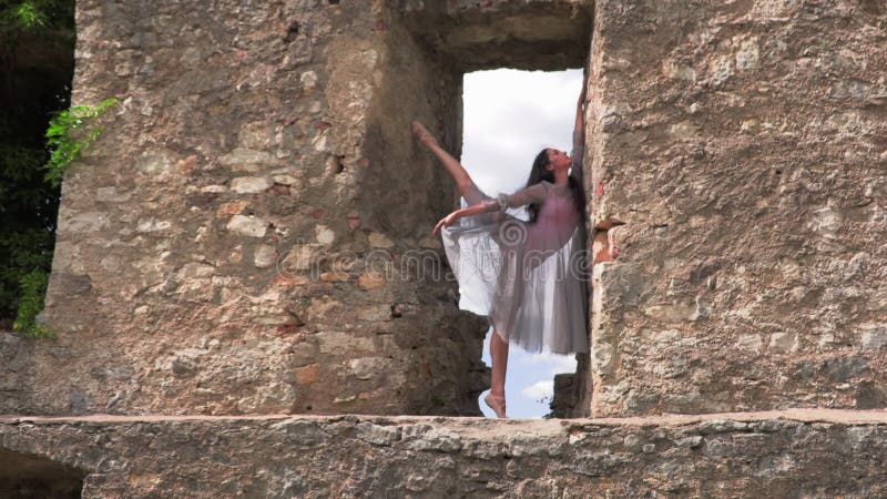 Ballerina Dancing on the Stage of the Old Castle Stock Footage - Video ...