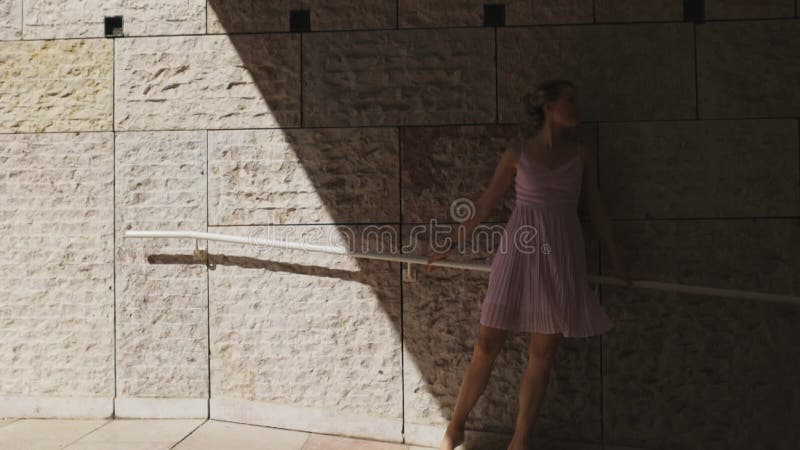 Ballerina Practicing Ballet Routine Using Railing Stock Footage - Video ...