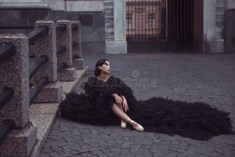Ballerina in a Long Black Dress Stock Photo - Image of black, artist ...