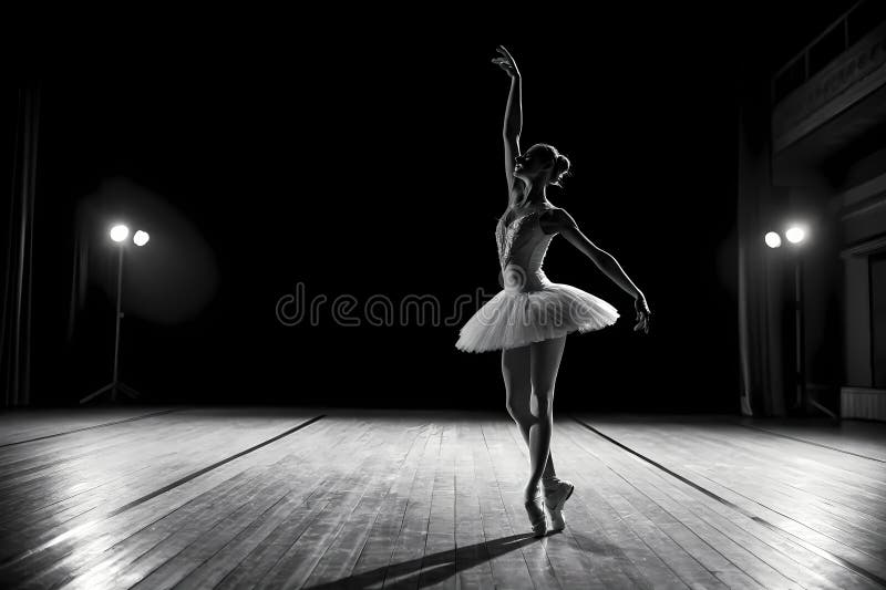 Ballerina Performing on Stage in Black and White Stock Image - Image of ...