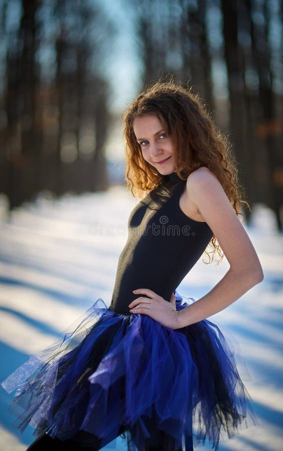 Ballerina in the snow stock photo. Image of exercise - 85228456
