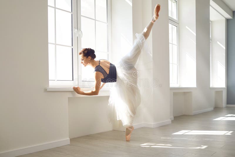 Ballerina. Young Graceful Ballet Dancer is Rehearsing a Performance in ...