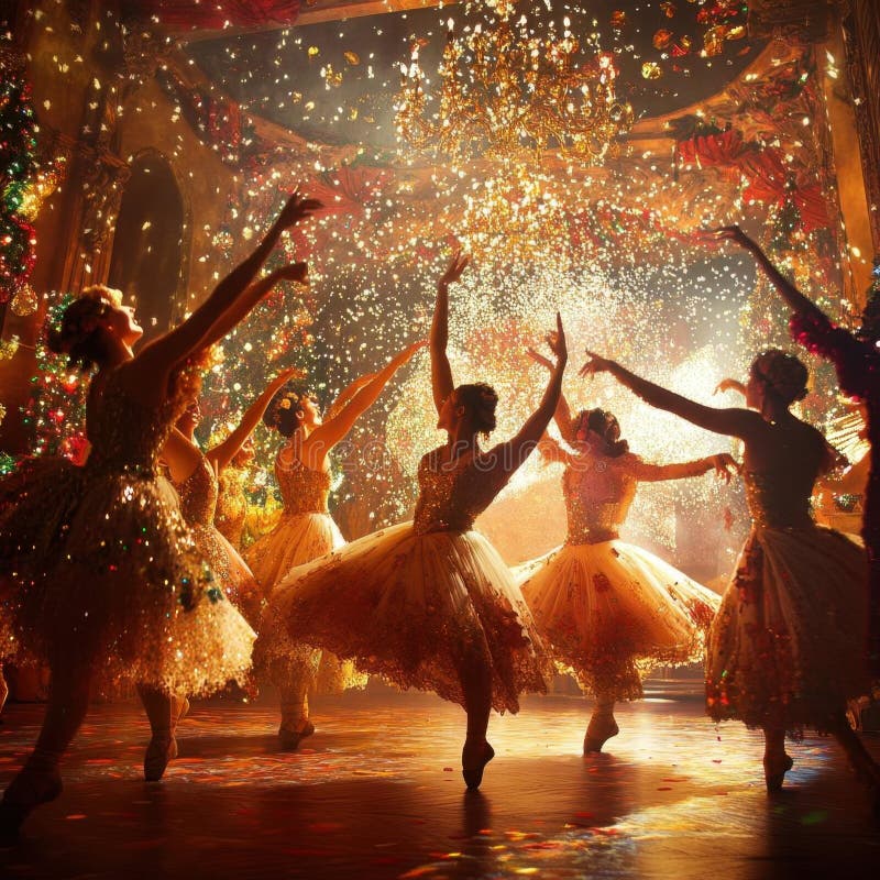 Ballerinas Dancing Under Sparkling Lights Stock Illustration ...