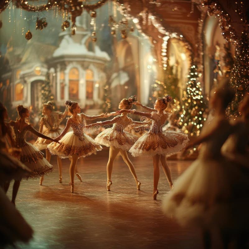 Ballerinas in Festive Attire Dance Under Sparkling Lights Stock ...