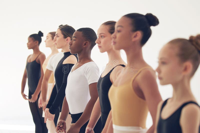 Ballet, Class and Group of Students in Row Together for Practice ...