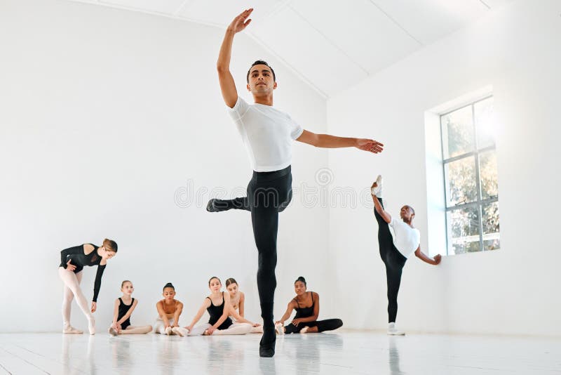 Ballet, Dance and Man Teaching Group with Practice for Performance Art ...