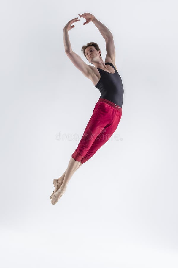 Ballet Ideas. Modern Ballet of Flexible Athletic Man Posing in Red ...
