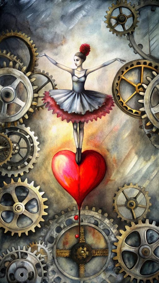 Ballet Dancer Balancing on Heart Amongst Gears: Symbolizing Harmony and ...