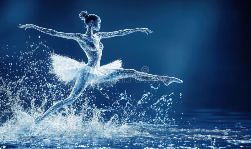 Ballet Dancer Gracefully Leaping through Water Creating Splashes in ...