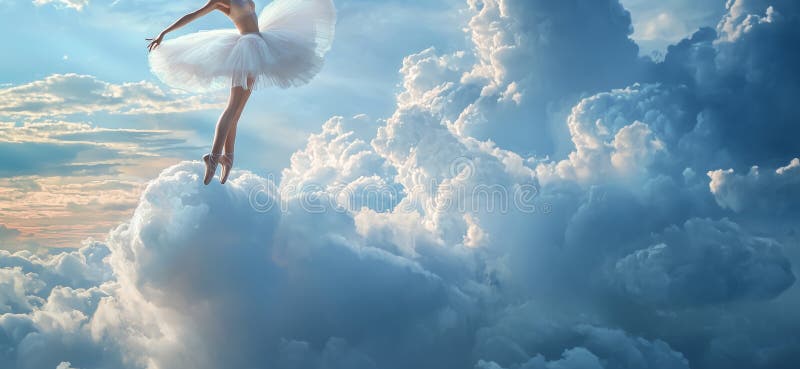 Ballet Dancer Gracefully Performs En Pointe among Fluffy Clouds at ...