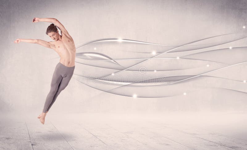 Ballet Dancer Performing Modern Dance with Abstract Lines Stock Photo ...