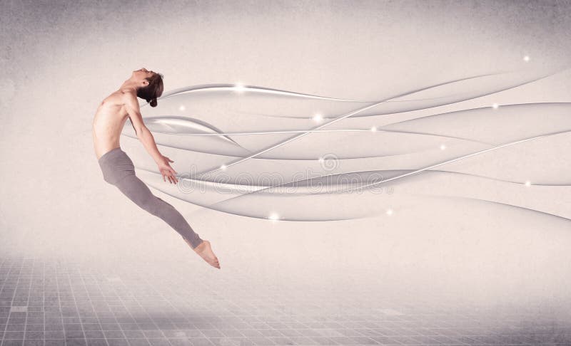 Ballet Dancer Performing Modern Dance with Abstract Lines Stock Photo ...