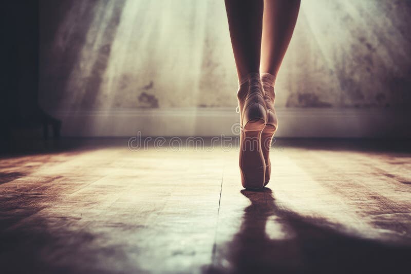 Ballet Dancer Gracefully Balances on Toes in a Sunlit Studio with ...