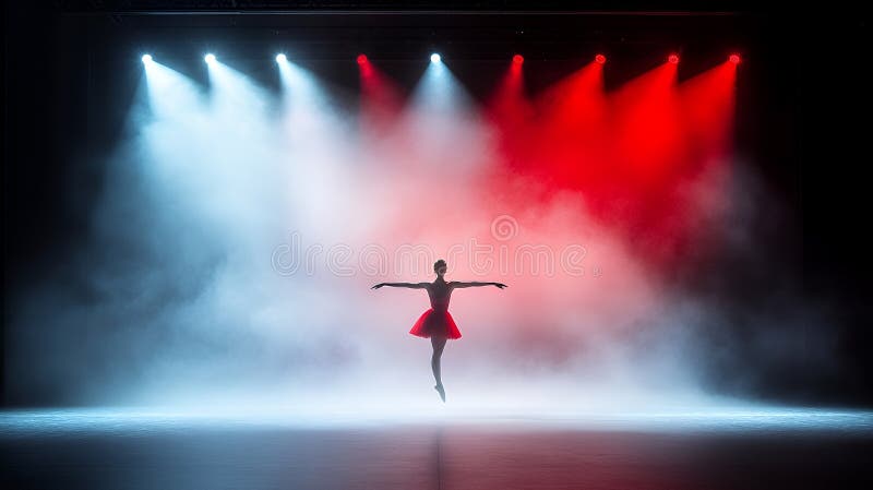 Ballet Dancer Performs on Stage Under Dramatic Red and Blue Stage ...