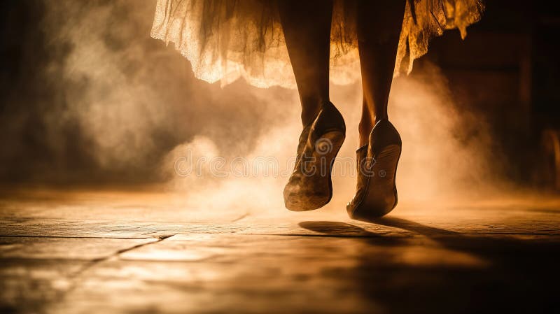Ballet Dancer Poised in Misty Golden Light Stock Image - Image of ...