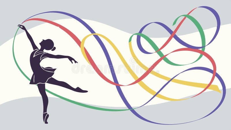Ballet Dancer with Ribbons, Graceful Dance Movement in Art Vector ...