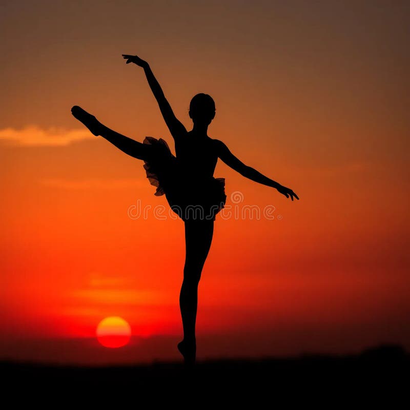 Ballet Dancer Silhouette Against Sunset Background Stock Photo - Image ...