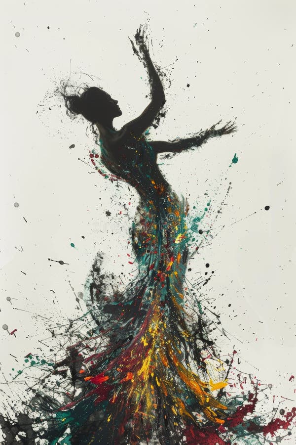 Ballet Dancer Silhouette with Colorful Paint Splashes on Abstract ...