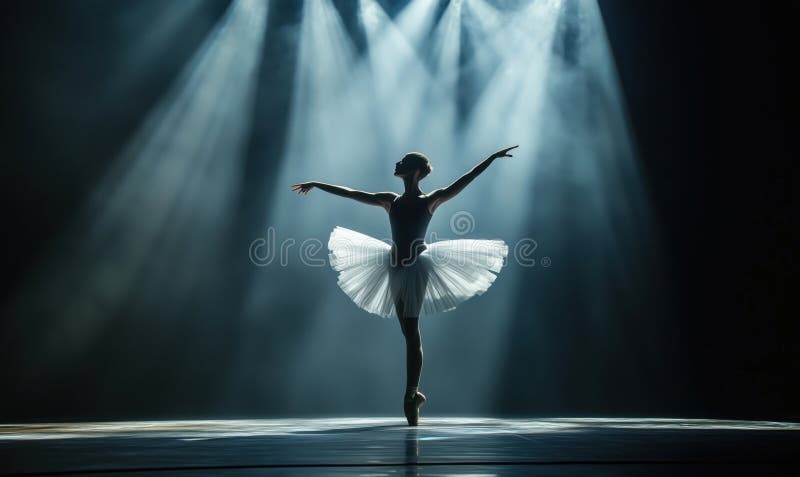 Ballet Dancer Silhouette Performing Stage Dramatic Lighting Effects ...