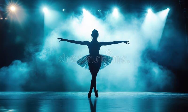 Ballet Dancer Silhouette Performing on Stage with Dramatic Lighting and ...