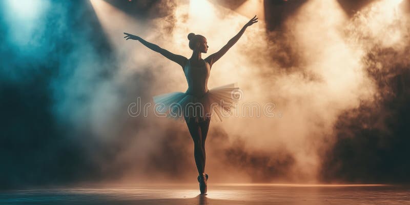 Ballet Dancer Silhouette Performing on Stage with Dramatic Lighting and ...